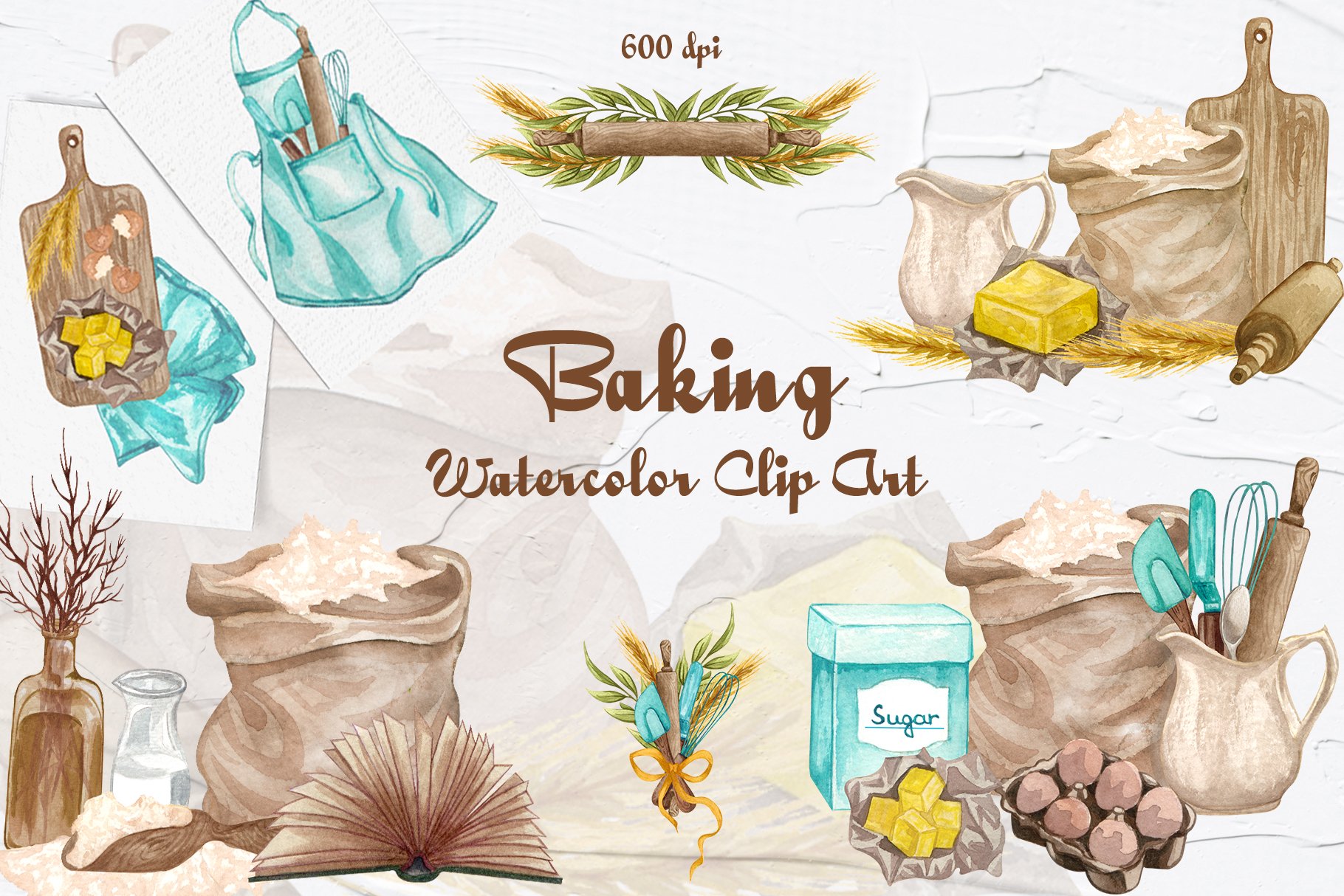Baking Watercolor Clip Art 600dpi (763484) | Illustrations | Design Bundles