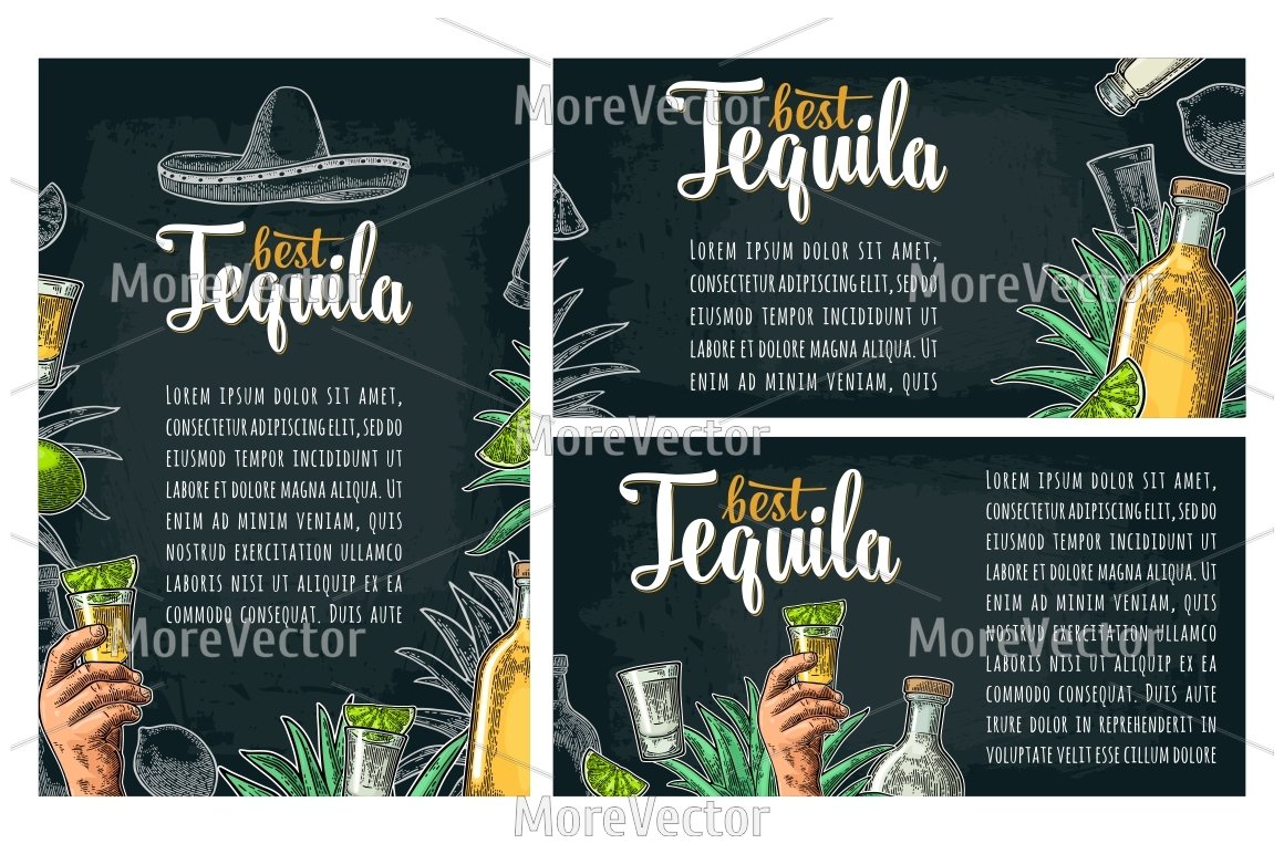 Illustration, pattern and posters Tequila with engraving. (41783 ...