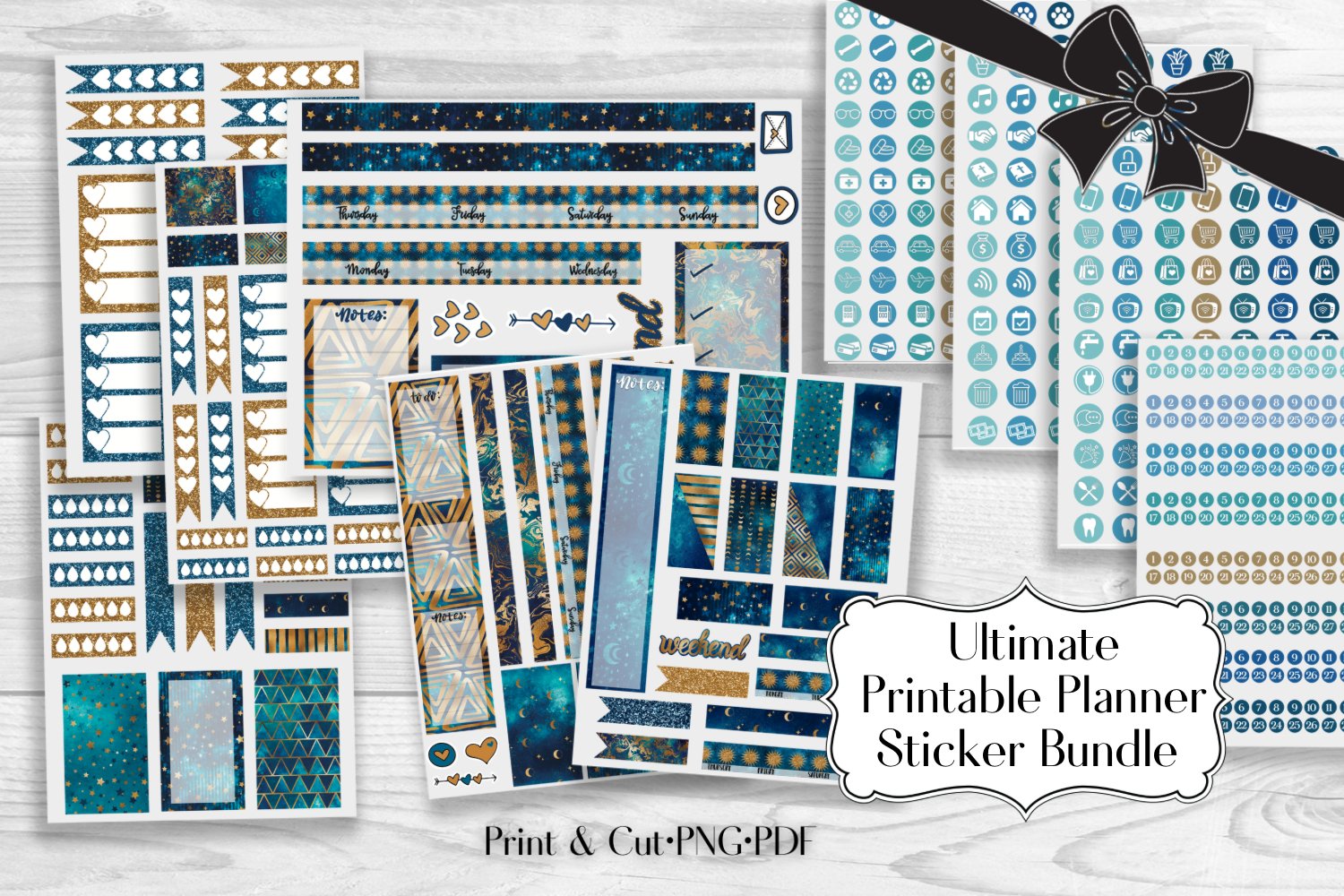 Sun Moon and Stars Celestial Printable Planner Sticker Kit (1200610 ...