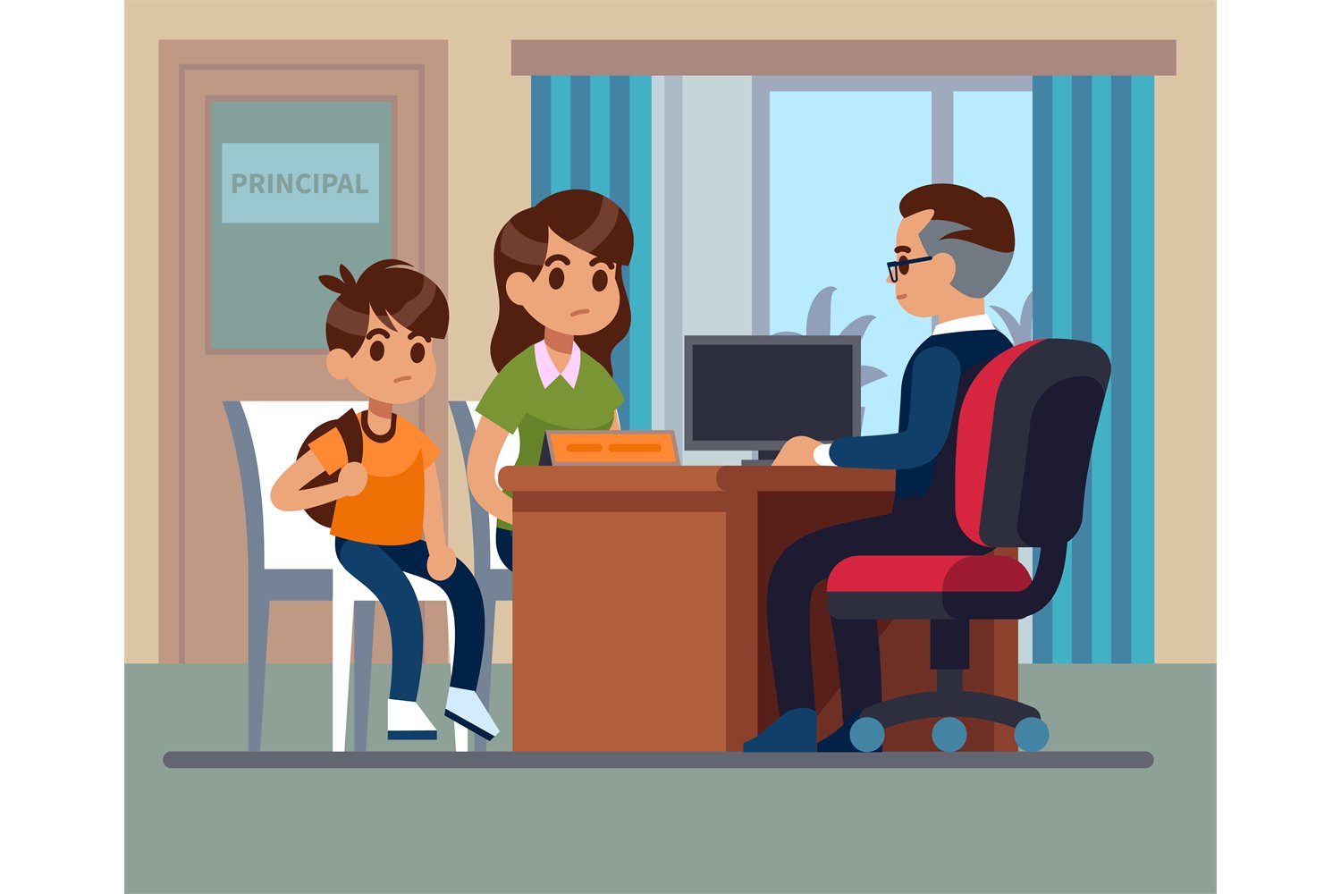 Principal school. Parents kids teacher meeting in office. Un (780100 ...