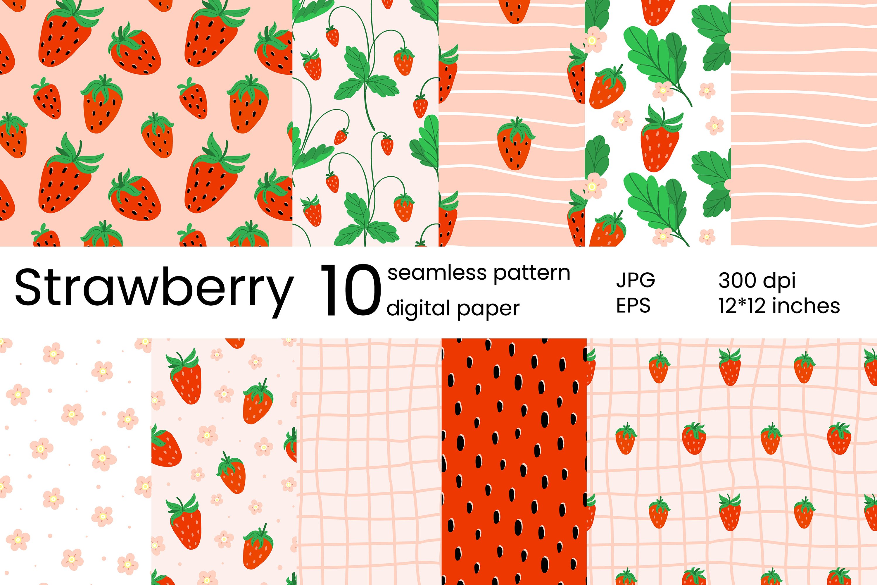 Strawberry. Seamless pattern. Digital paper. (1345342) | Patterns ...