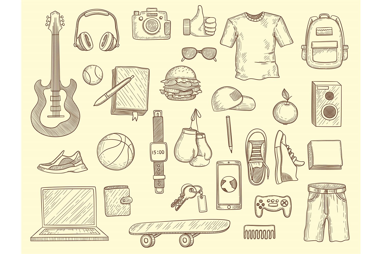 Teenage stuff. Young boys and girls clothes and gadgets teen (1334145 ...