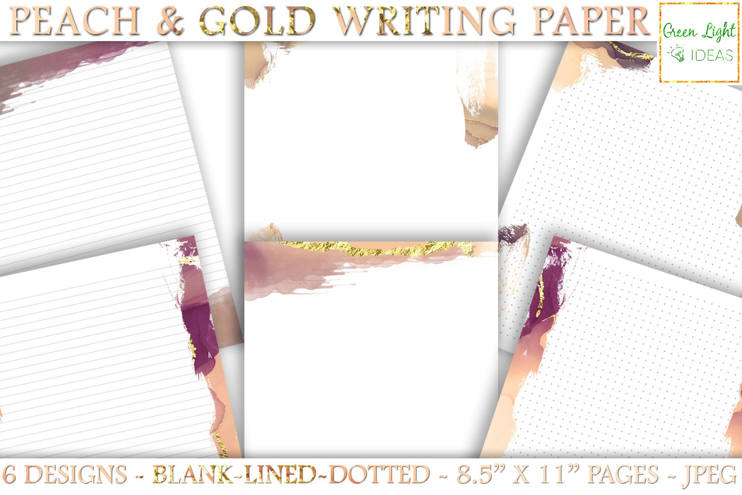 Peach and Gold Writing Paper, Printable Letter Stationery