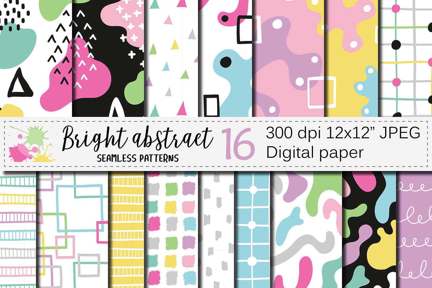 Seamless bright abstract patterns, Hand drawn digital papers (252865 ...