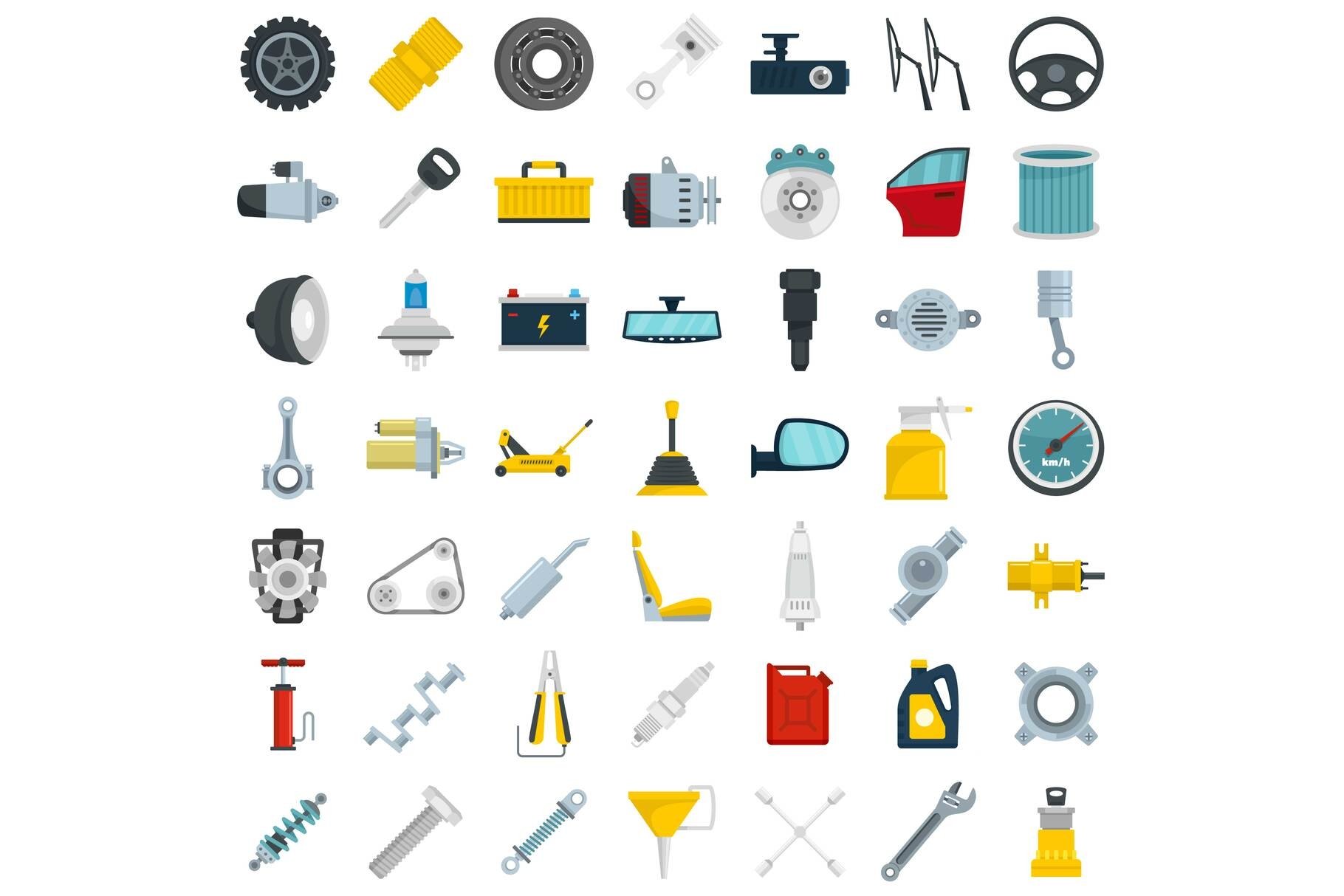 Car parts icon set, flat style (554676) | Illustrations | Design Bundles