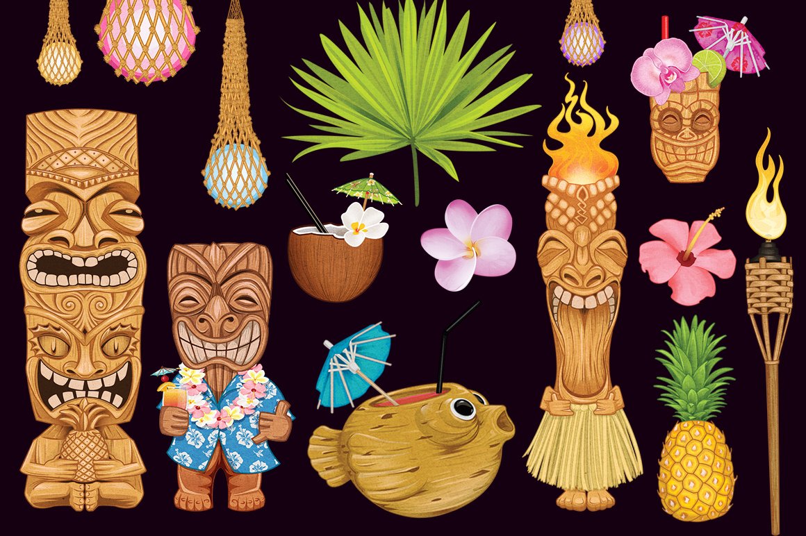 Tiki Party Illustrations Collection (163129) | Illustrations | Design ...