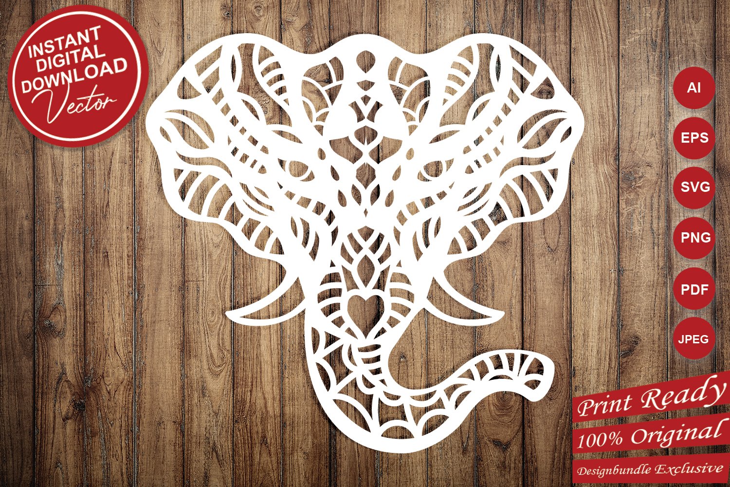 Papercut Elephant Mandala, Elephant Head Paper Cut Template
