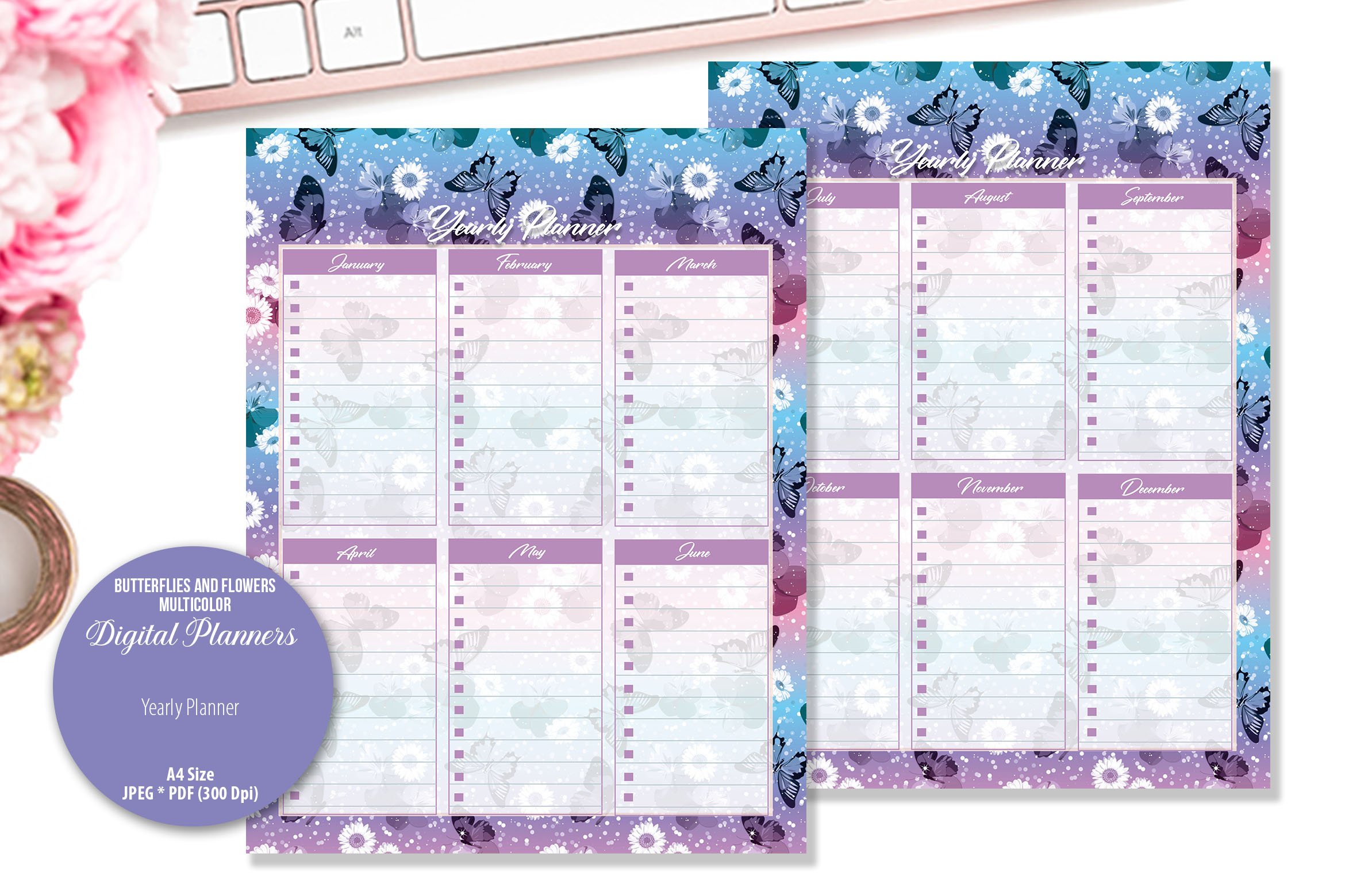 Butterflies and Flowers Multicolor Digital Planner