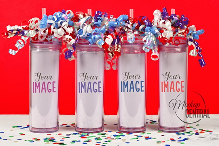 4 Matching Cup Party Tumblers 16 oz on Table Top, JPG Bundle (597607 ...