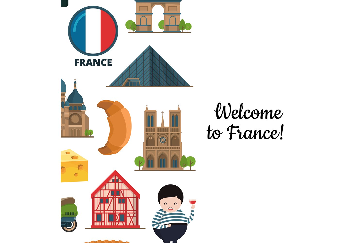 Vector cartoon France sights and objects background (843748 ...