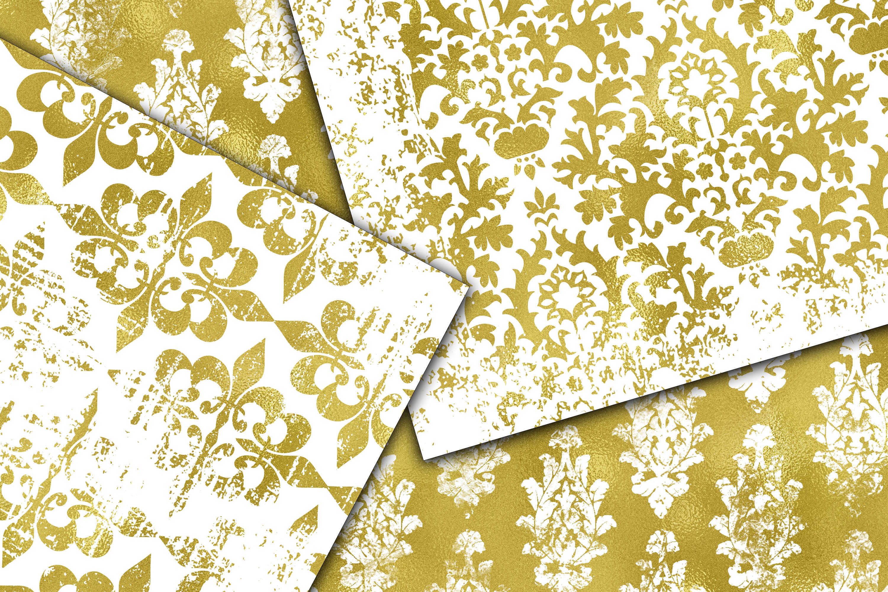Grungy Gold and White Damask Digital Paper (571232) | Backgrounds ...