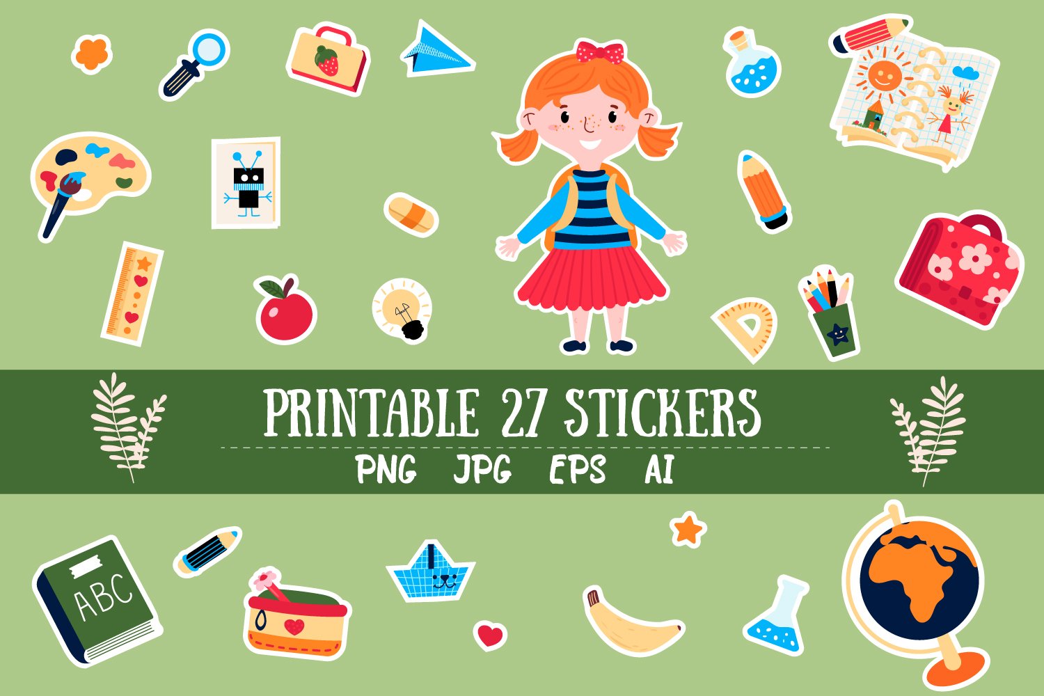 Printable Stickers. Girl. Stationary. School. PNG, JPG, EPS (1250103 ...