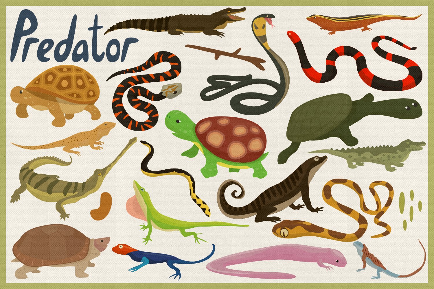 Reptile World Vector Clipart and Seamless Pattern