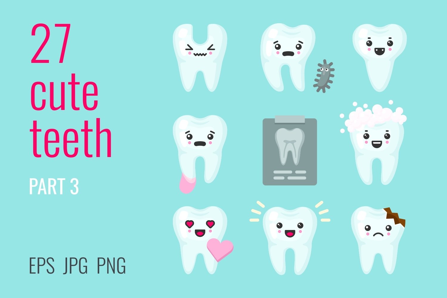 27 cute teeth (520825) | Illustrations | Design Bundles