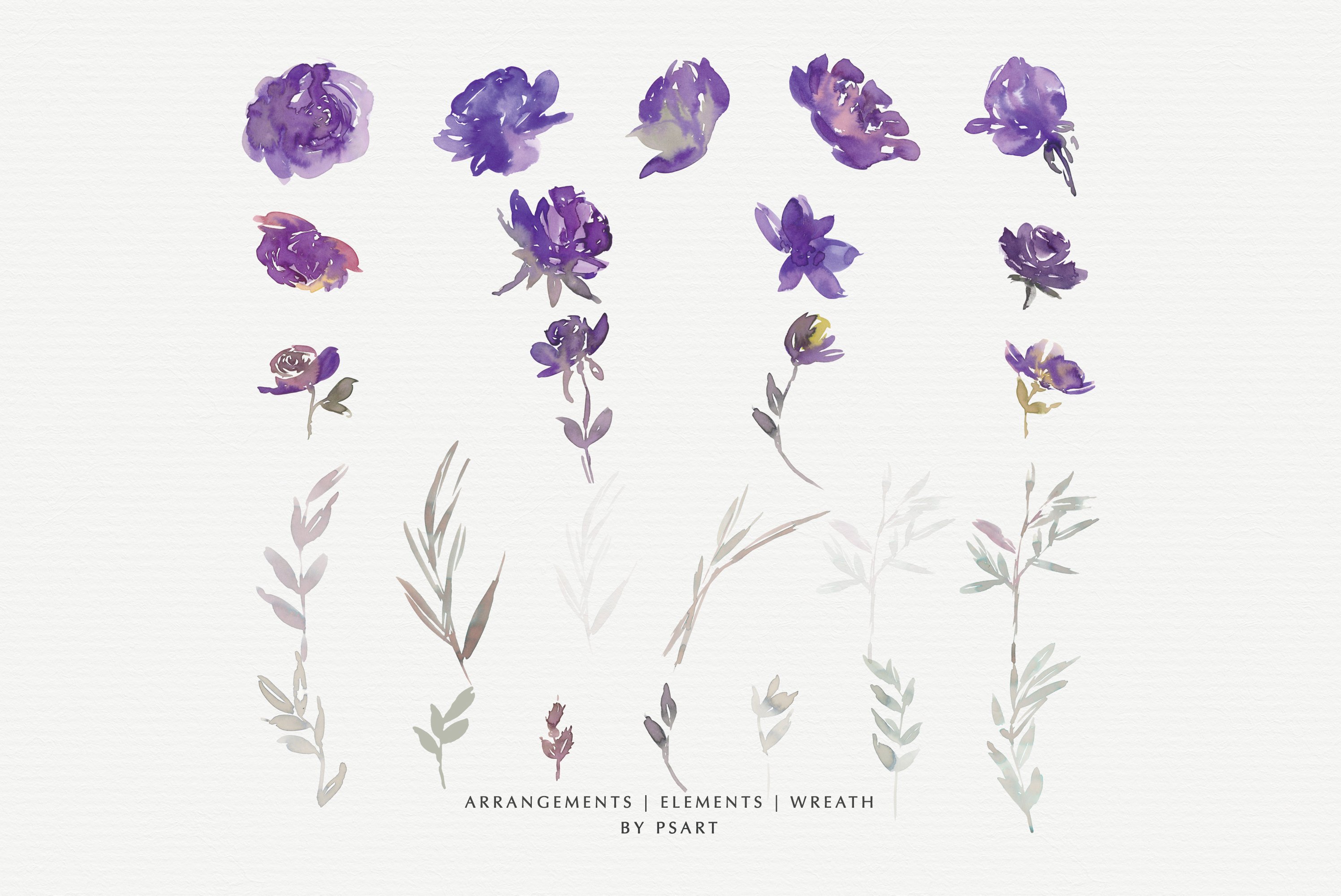Violet Watercolor Floral Clip Art Set (572668) | Illustrations | Design ...