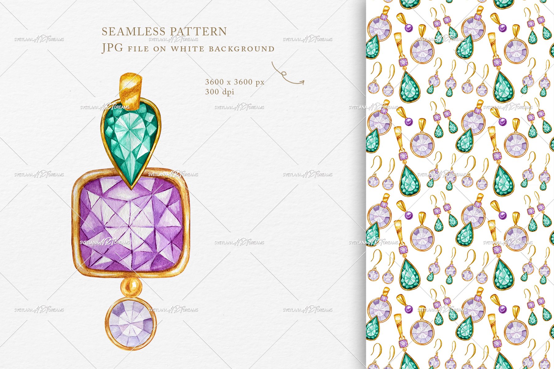 Jewelry Diamonds Crystal Clipart and pattern Watercolor set (849549 ...