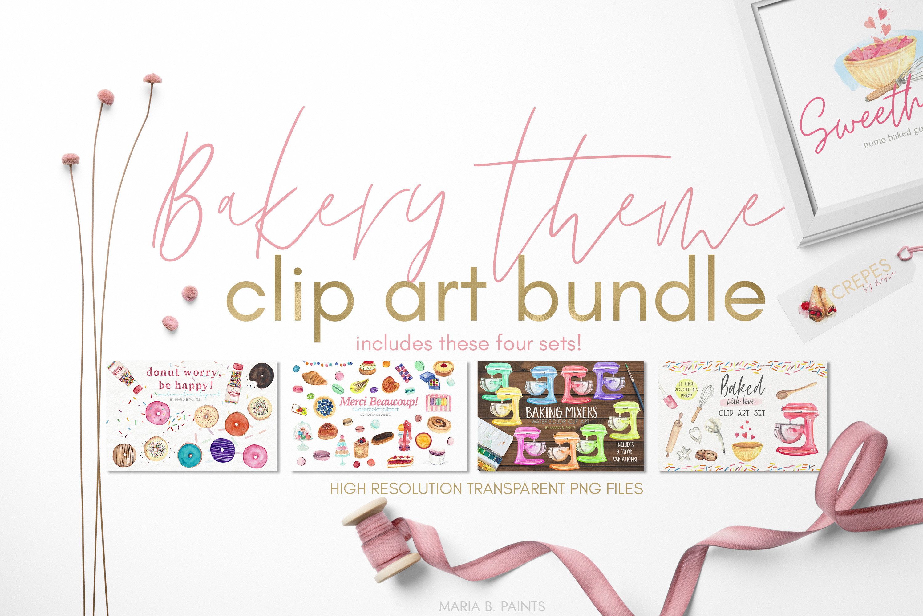 Baking Bundle Watercolor Clipart, Sweets, Treat illustration (573014 ...