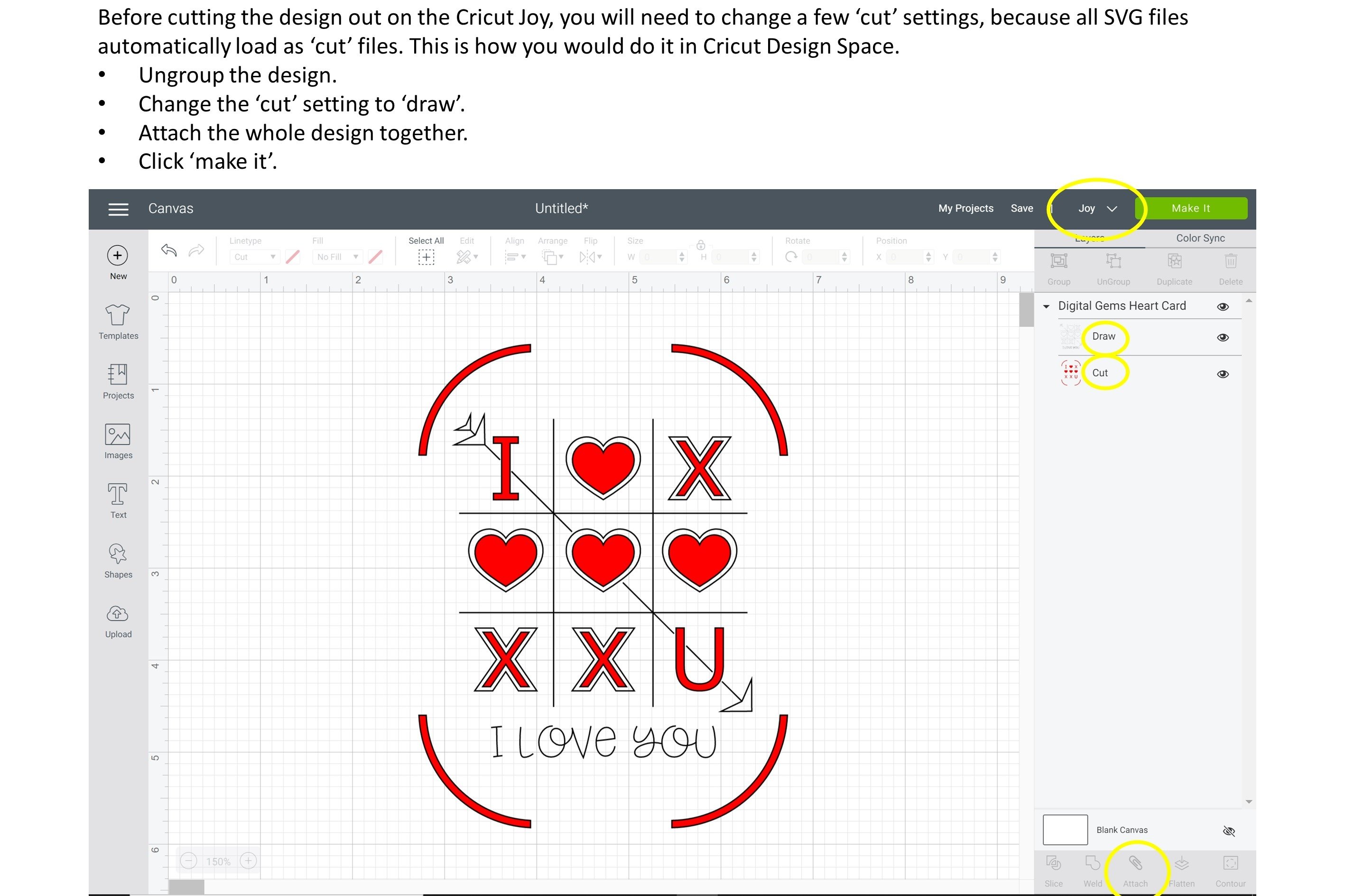 I love you card design! Now compatible with the Cricut Joy! (1138026 ...