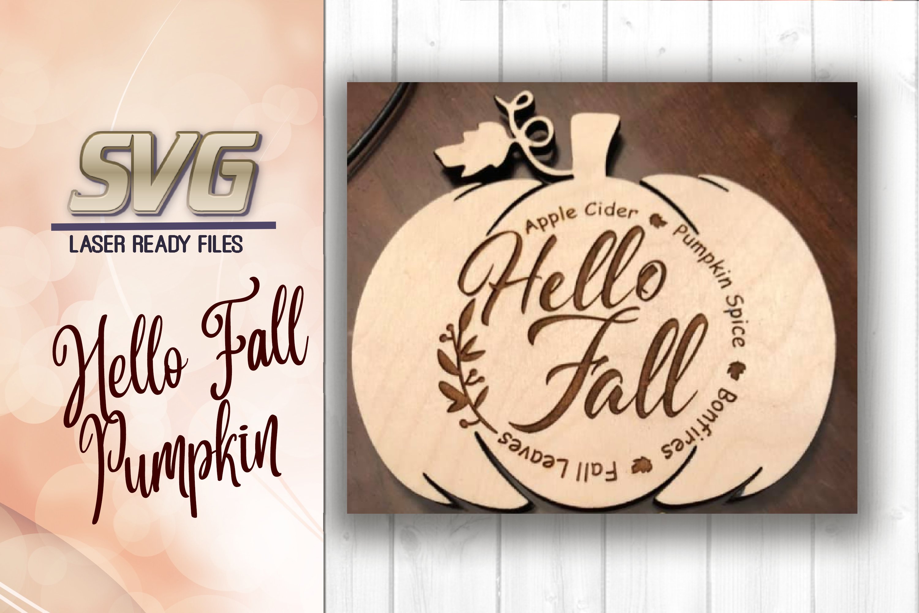 Hello Fall Pumpkin SVG Glowforge Files Laser Ready (804920 ...