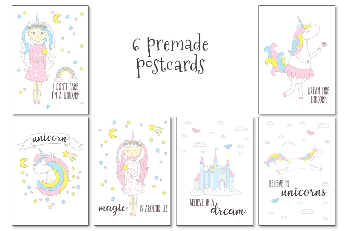 Dreamy unicorn, illustration bundle (50895) | Illustrations | Design ...