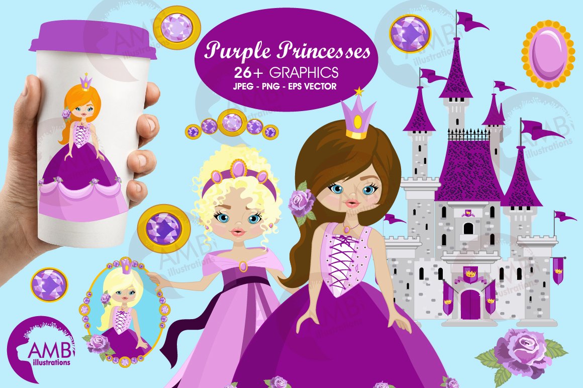 Princess in purple clipart, graphics, illustrations AMB-993B (643585 ...