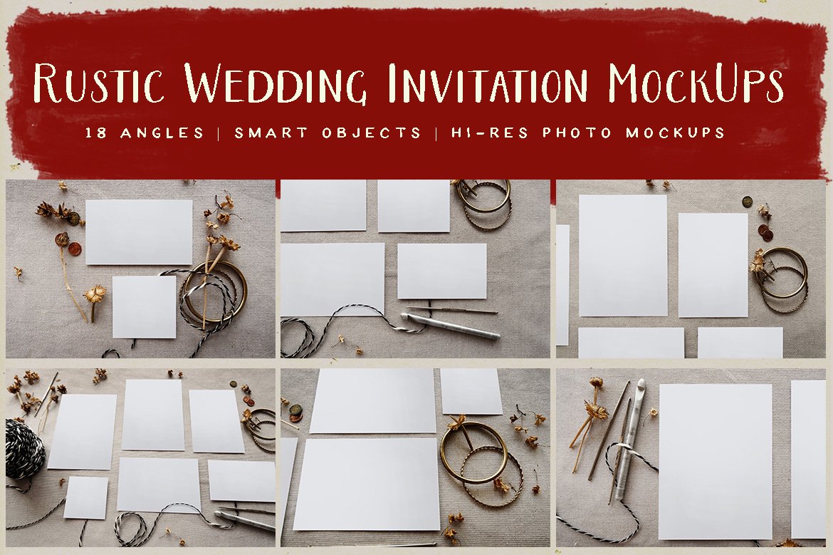 Rustic Wedding Invitation Mockup (47780) | Mock Ups | Design Bundles