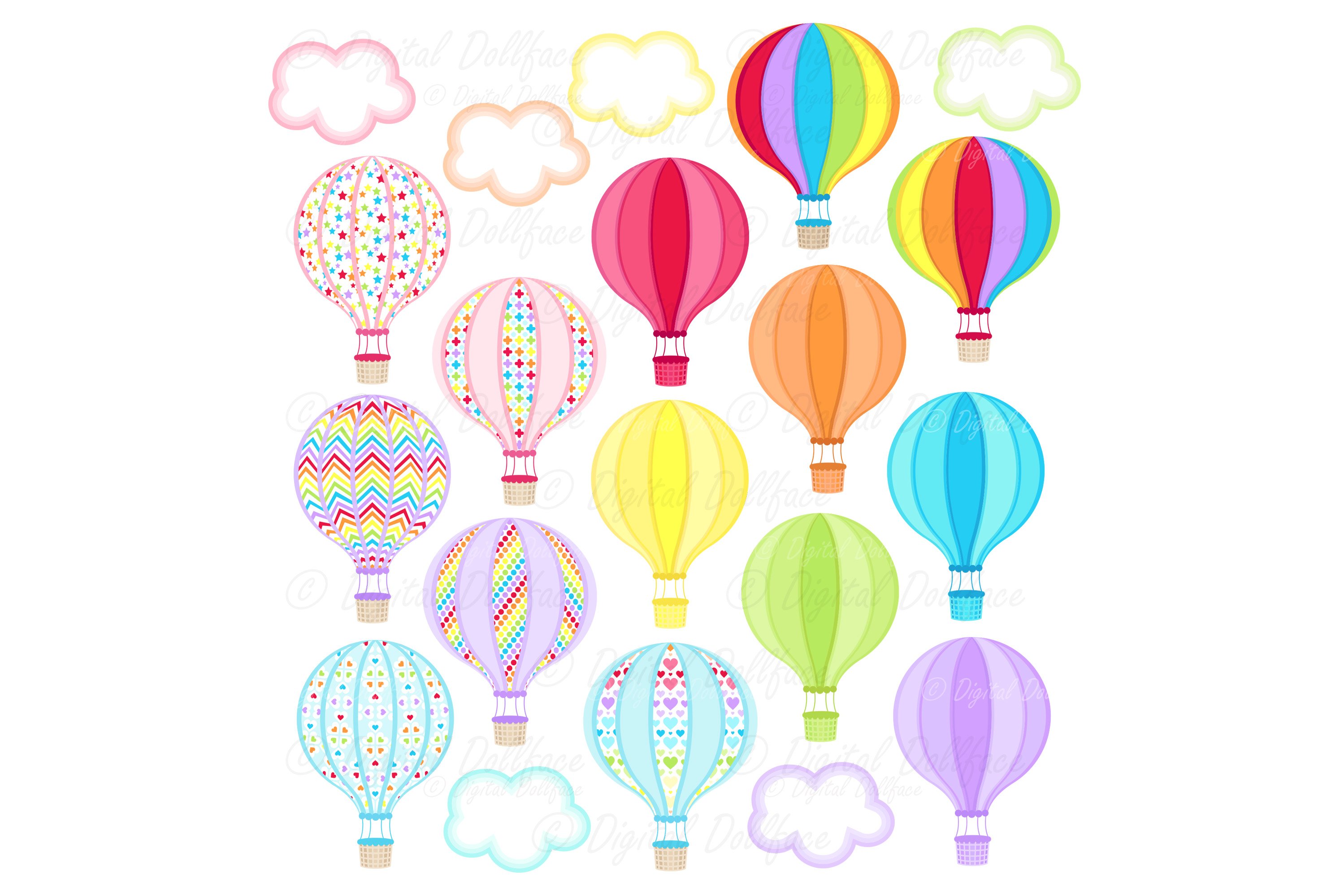 Rainbow Hot Air Balloons, Digital Clip Art Pack (519104 ...