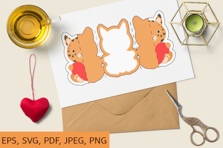Valentine Day Invitation Card Template Lynx With Heart (1146758) | SVGs ...