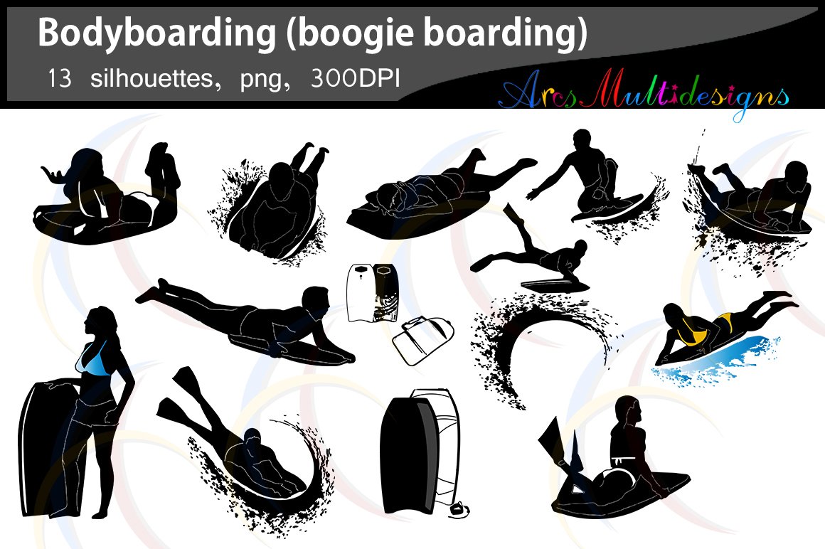 Bodyboarding silhouette SVG / boogie boarding silhouettte EPS / vector ...