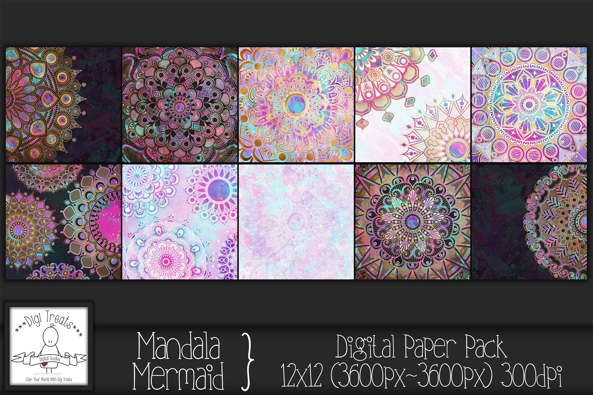 Mandala Mermaid 12x12 Digital Paper Pack (499911) | Elements | Design ...