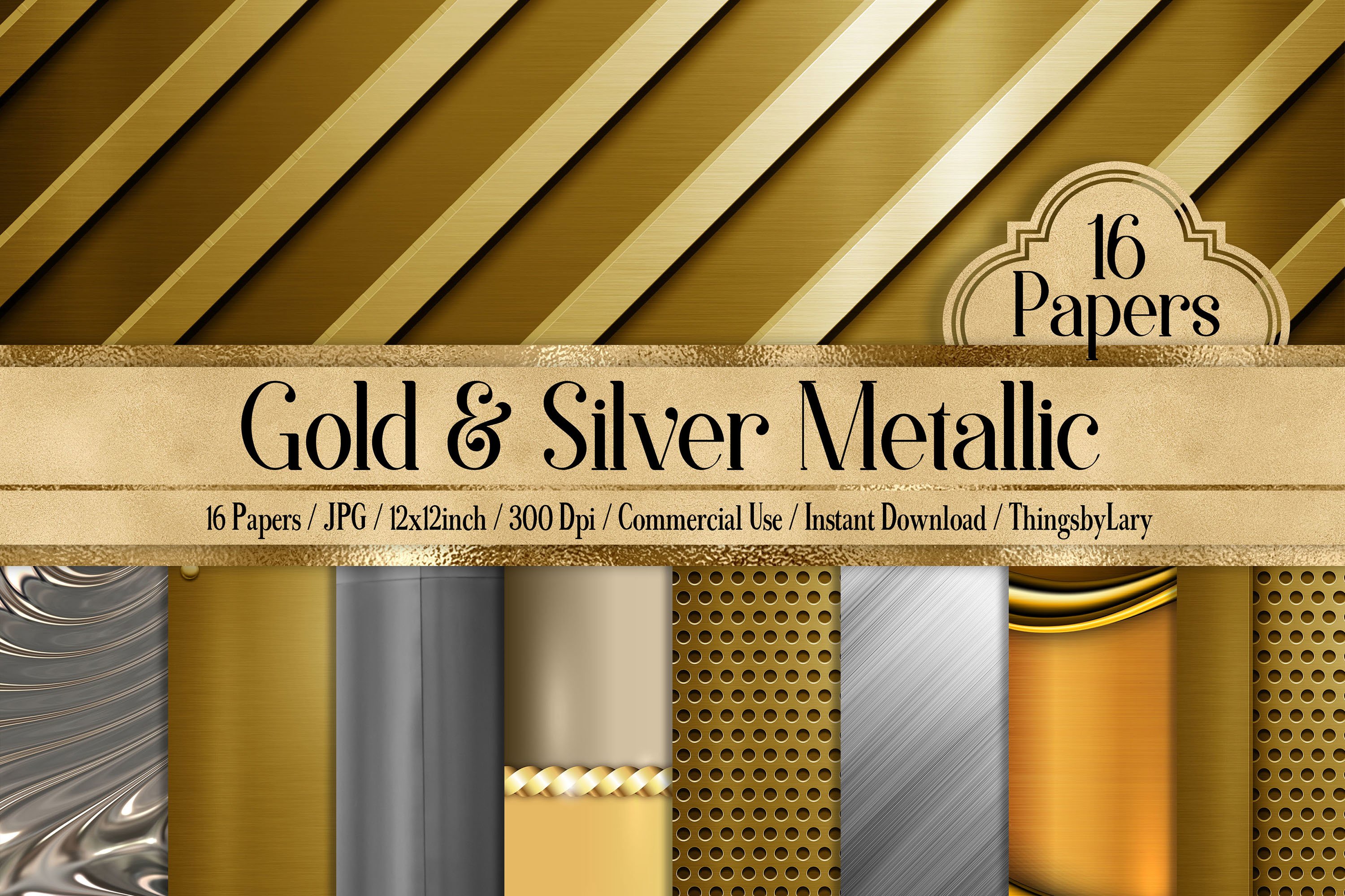 16 Antique Gold and Silver Metallic Texture Digital Papers (132999 ...