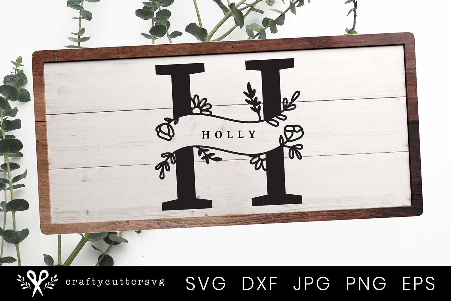 H Split Monogram Letter Handdrawn Botanical Flower Leaves (356474 ...