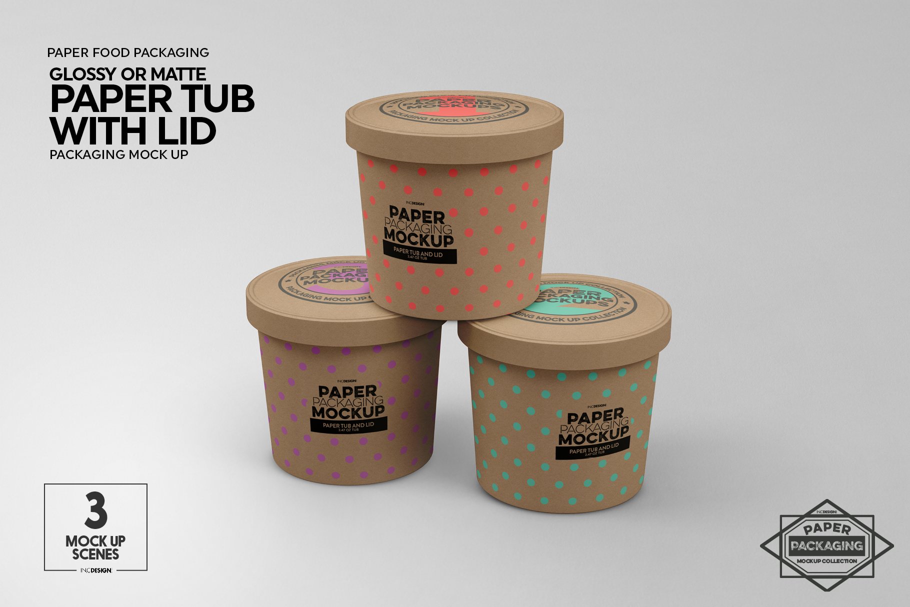 Paper Tub with Lid Packaging Mockup (571069) | Branding | Design Bundles