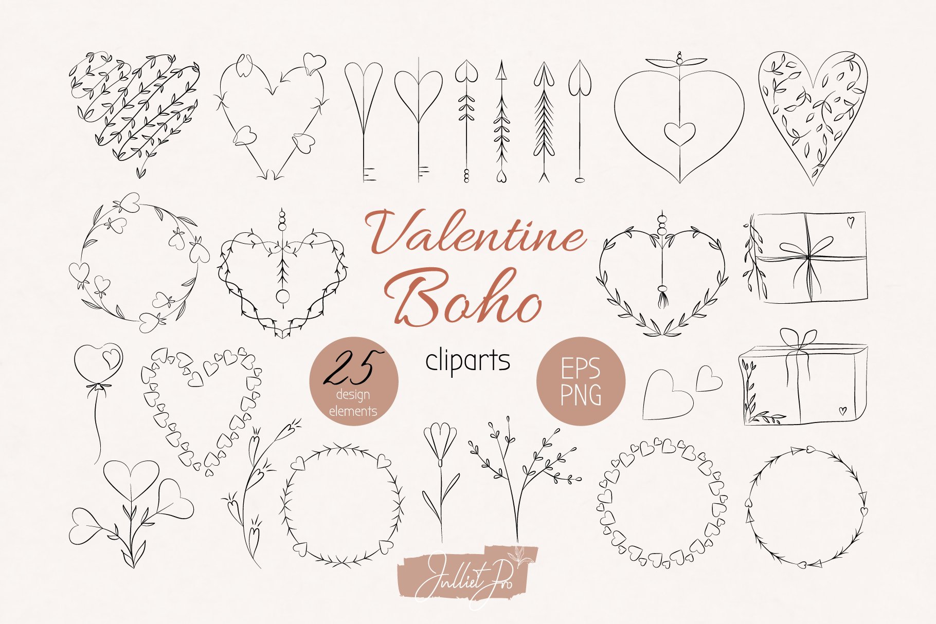 Boho Valentine clipart set (1161295) | Elements | Design Bundles