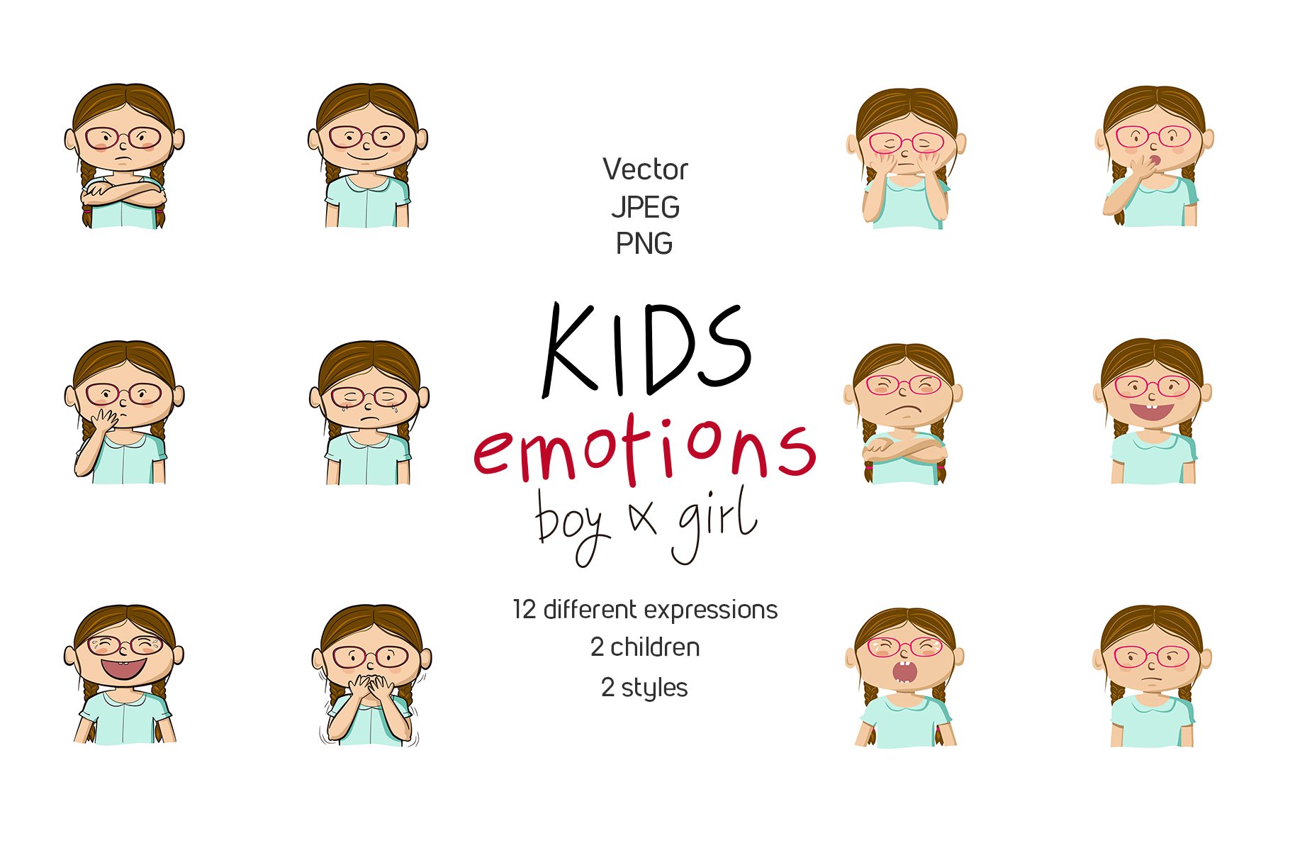 Kids emotions vector illustrations (211607) | Illustrations | Design ...