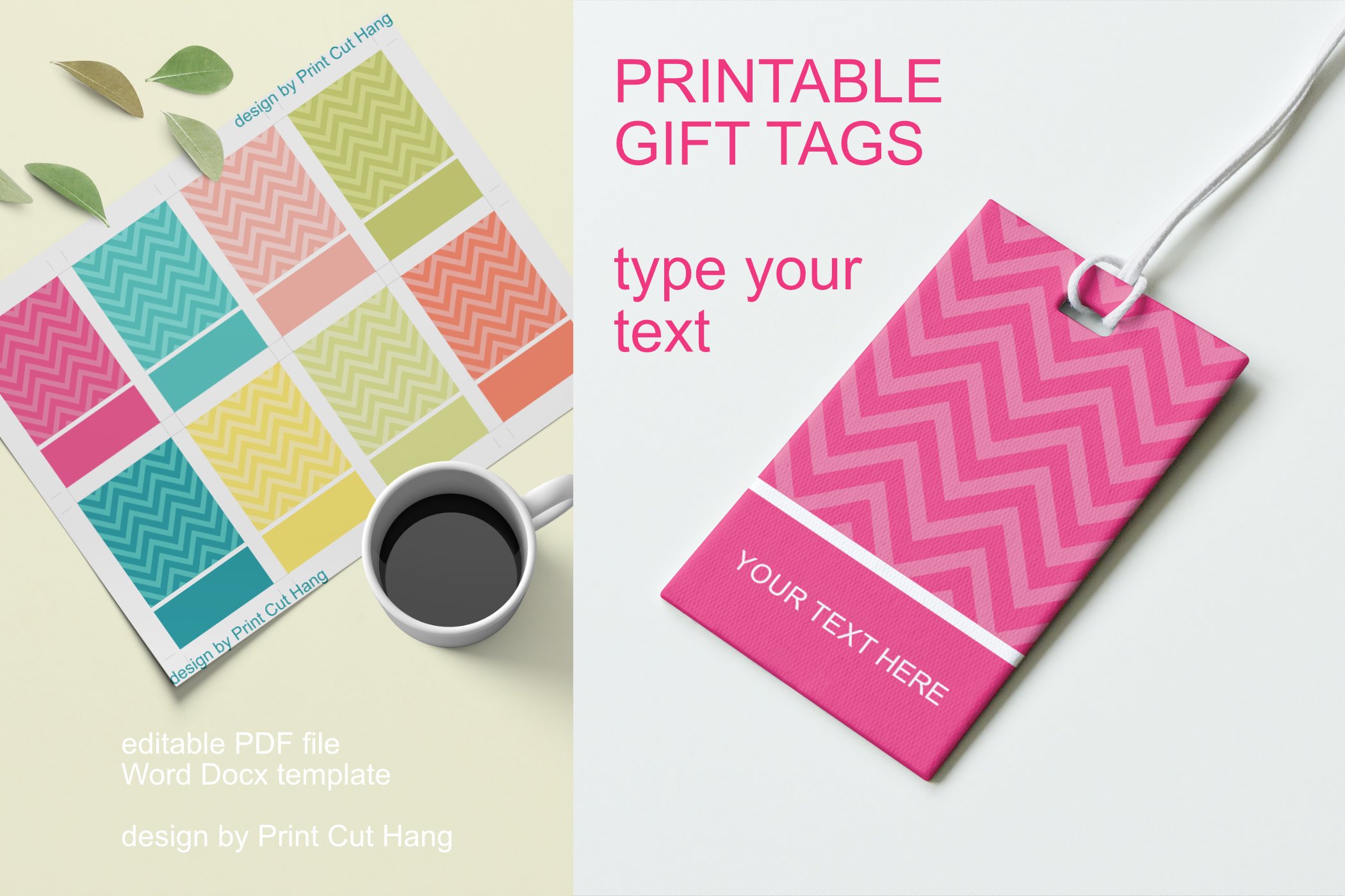 Summer Chevron Tags Printable Editable PDF Word Template