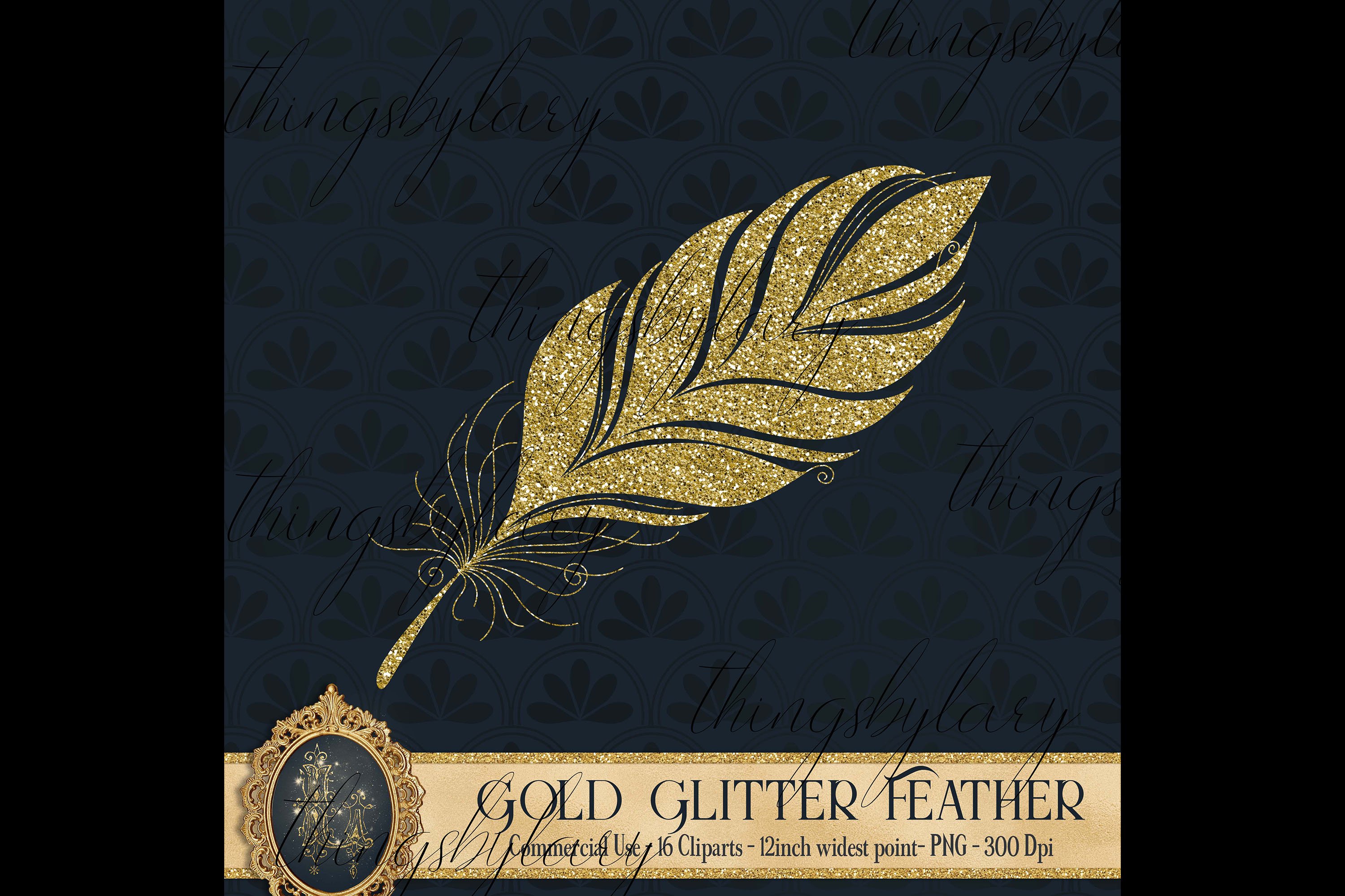 16 Gold Glitter Feather Overlay Clip Arts, Boho Feather (134209 ...