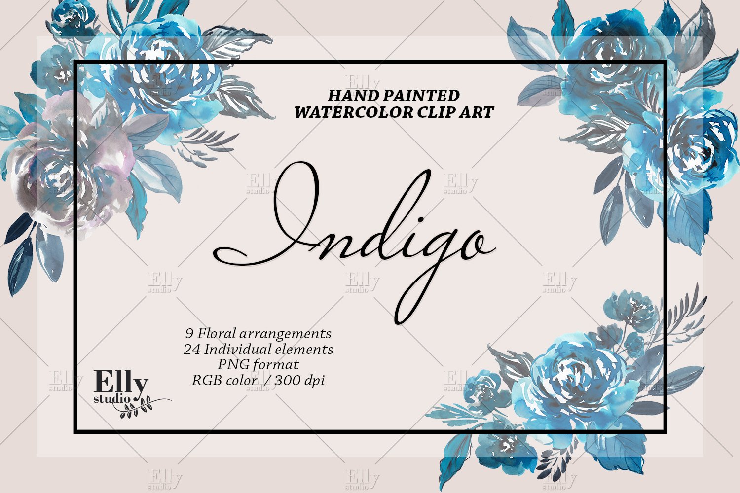 Watercolor Flowers Indigo Clipart (101684) | Illustrations | Design Bundles