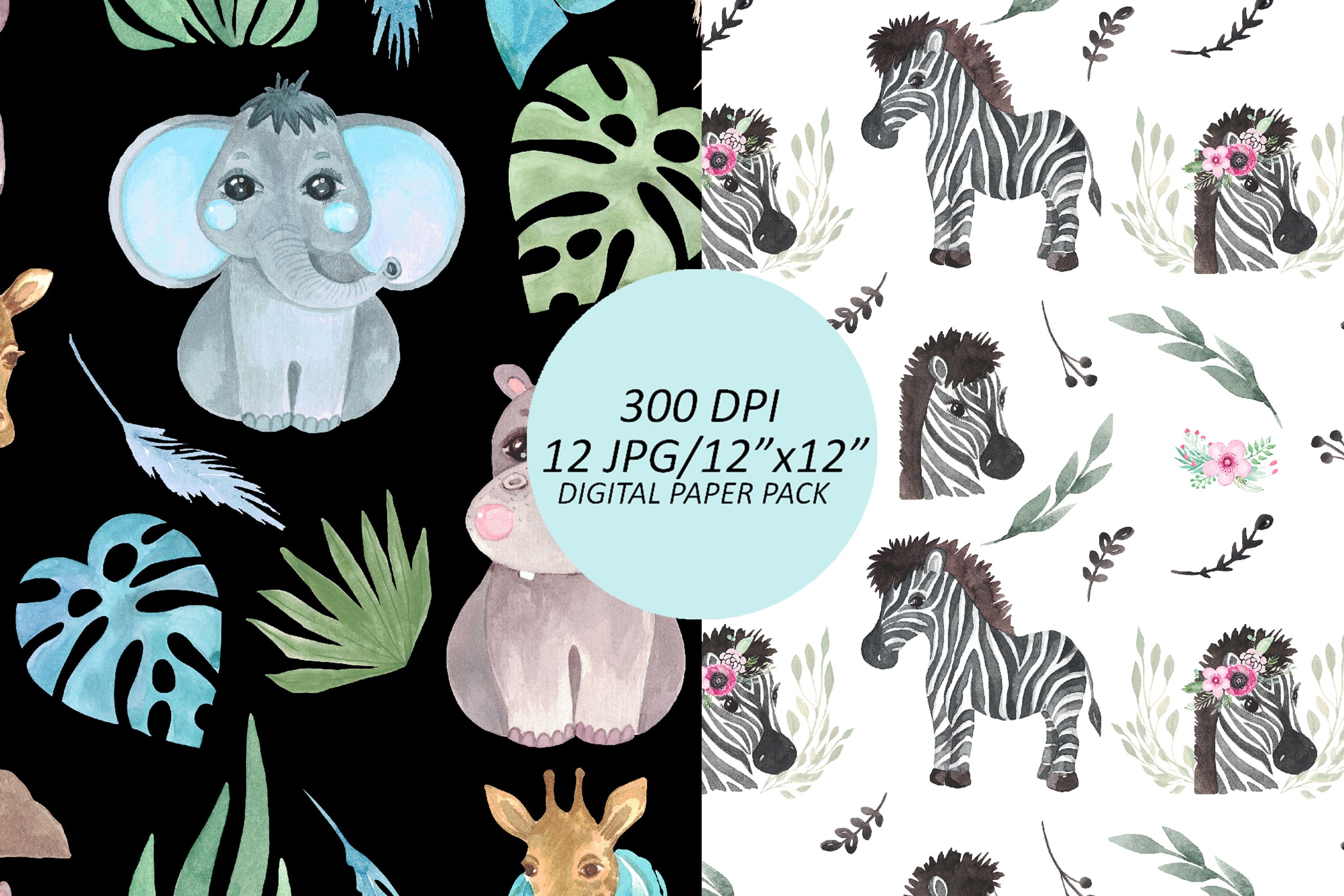 Safari animals digital paper pack. (1147036) | Patterns | Design Bundles