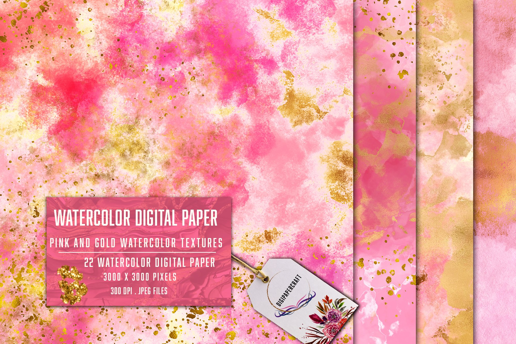Pink and Gold Watercolor Backgrounds. Ink & watercolor art (708699 ...