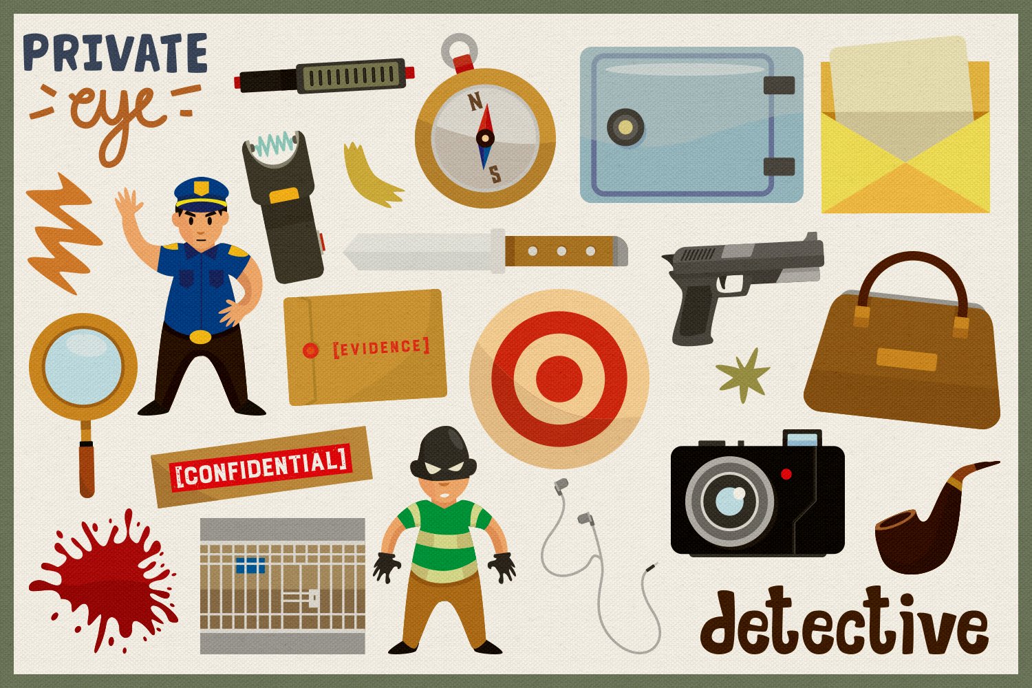 Detective Vector Clipart and Seamless Pattern