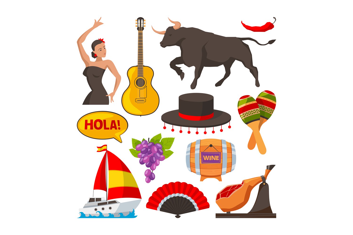 Travel pictures of spain cultural objects. Cartoon style ill (823955 ...