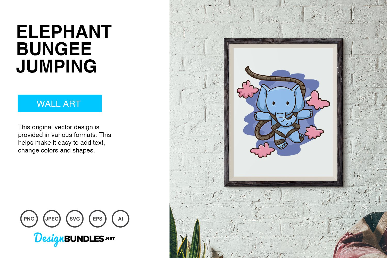 Cute Elephant Bungee Jumping Vector Illustration