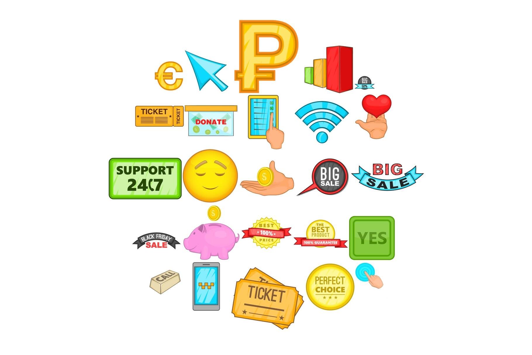 Market icons set, cartoon style (504486) | Icons | Design Bundles