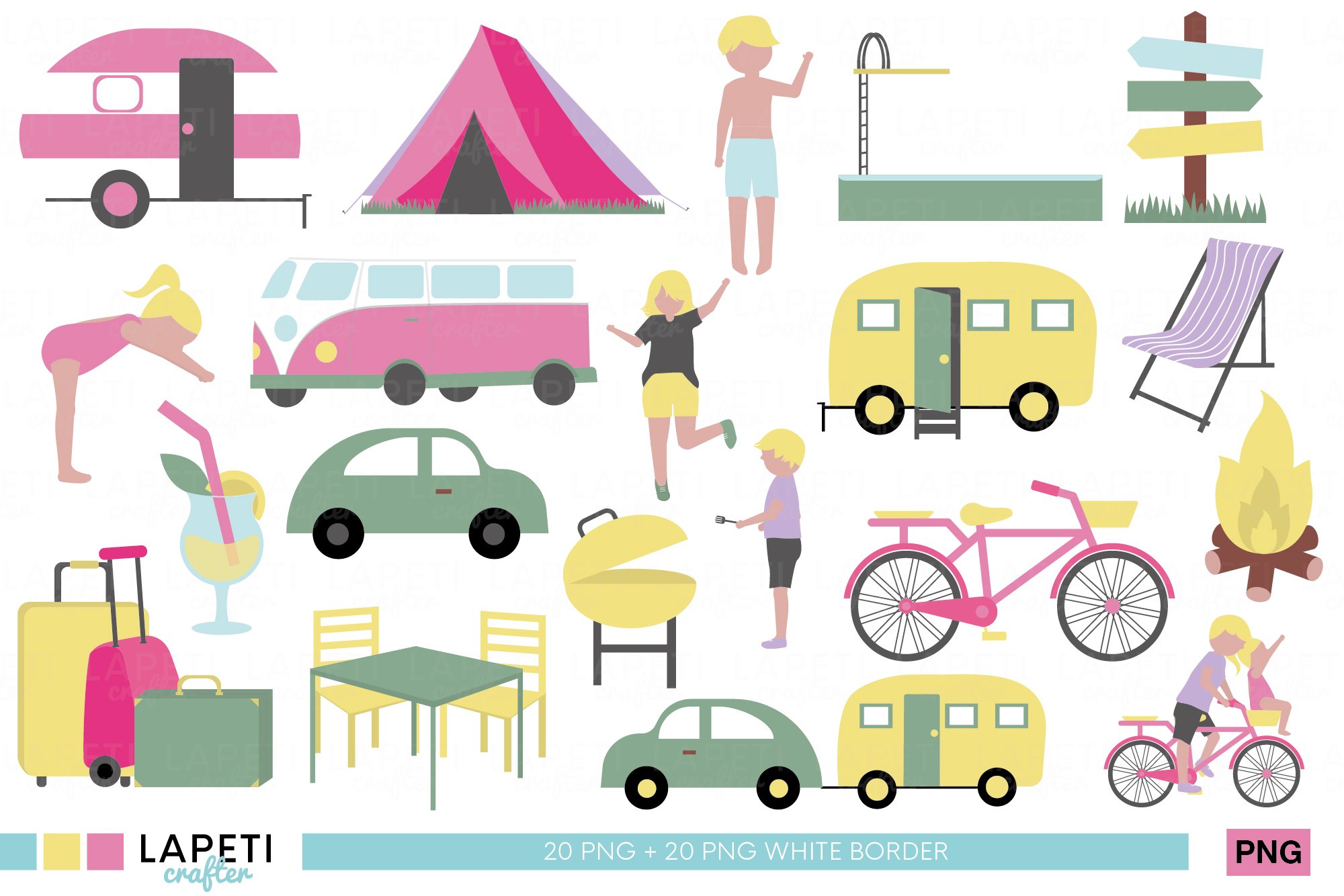 Summer camping clipart set | Vacations with caravan clipart (1348619 ...