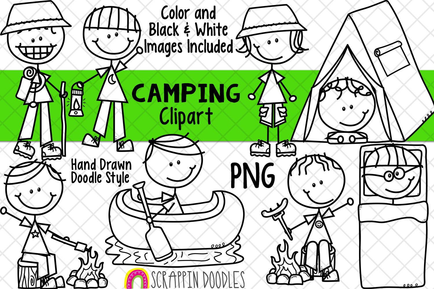 Kids Camping Clip Art Black And White