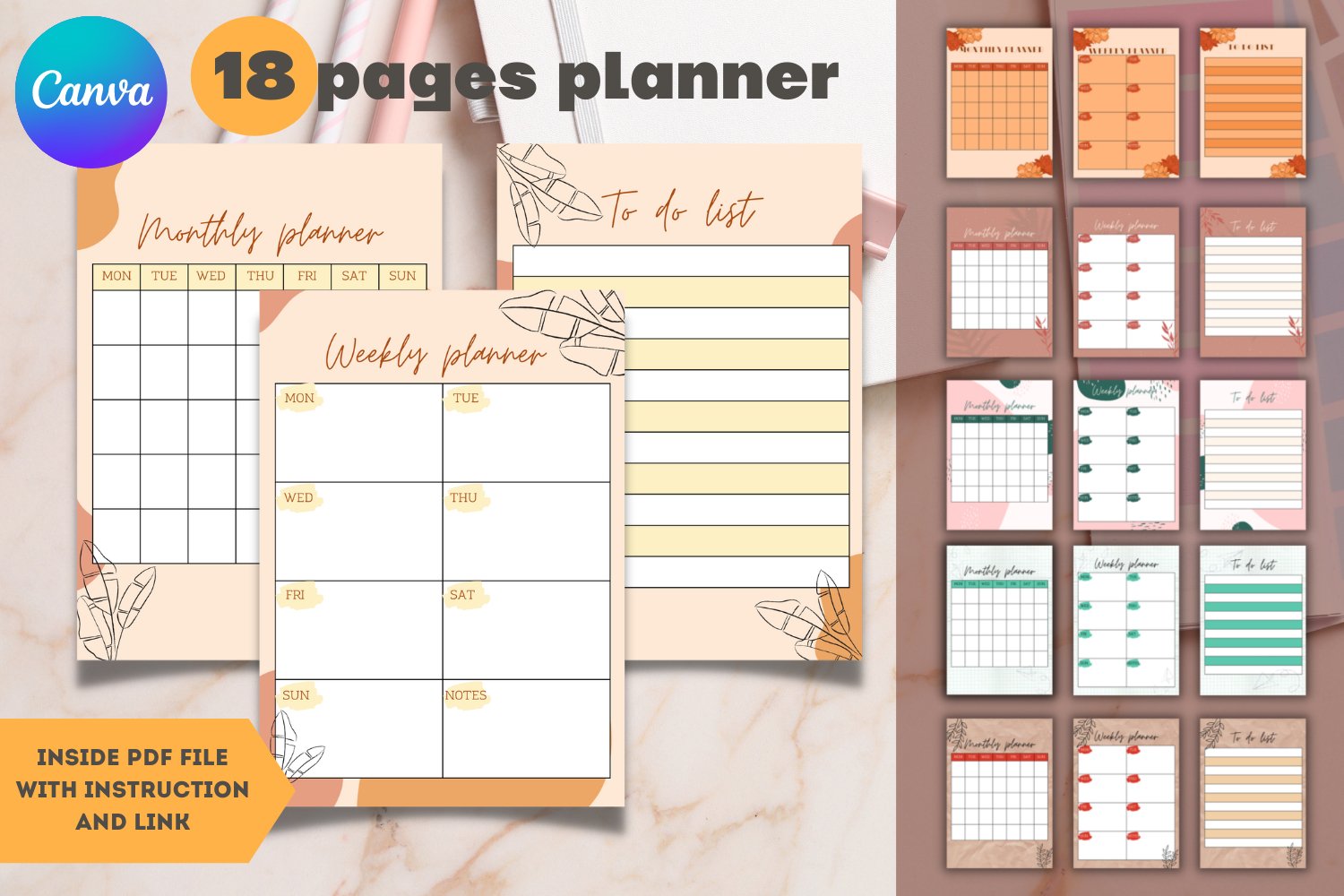 Design & Templates CANVA Planners Bundle 50 Aesthetic Planner Bundle ...