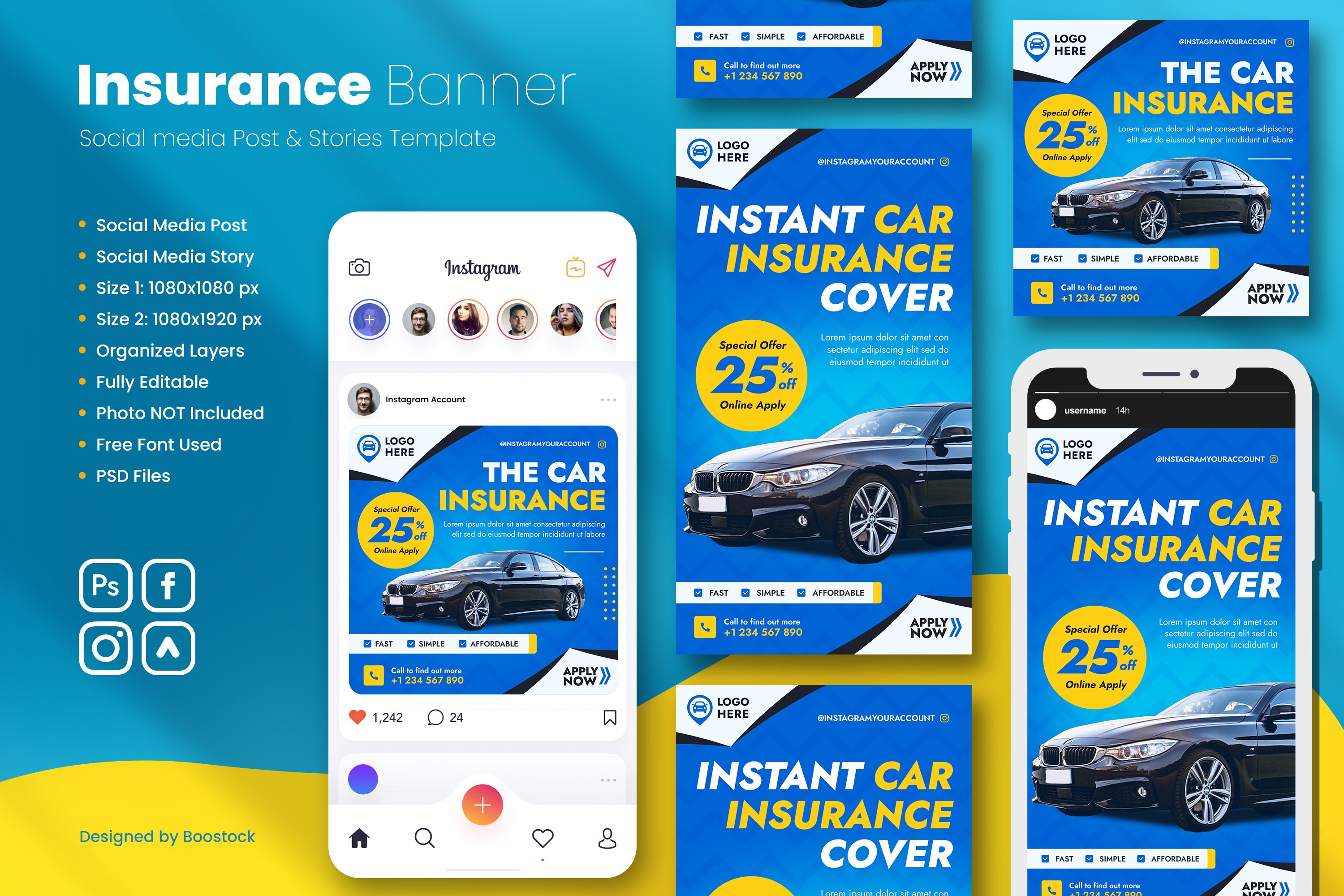 Insurance Social Media Template (1807266) | Social Media | Design Bundles