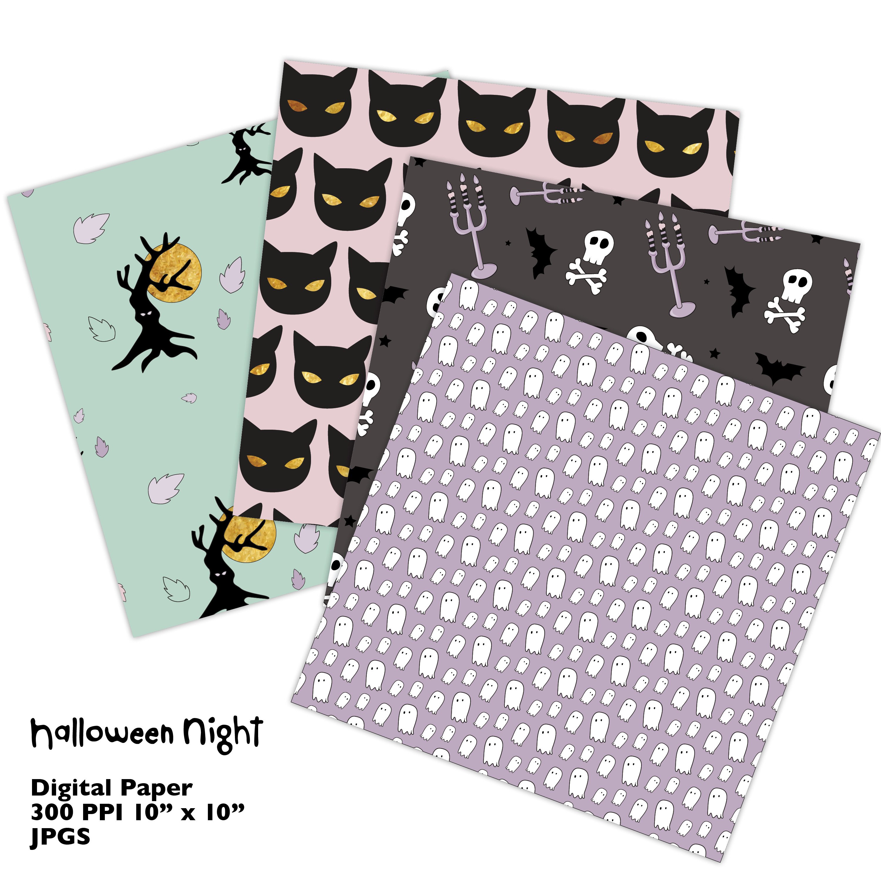 Hand Drawn Halloween Digital Paper in Pastel Colors (102897 ...