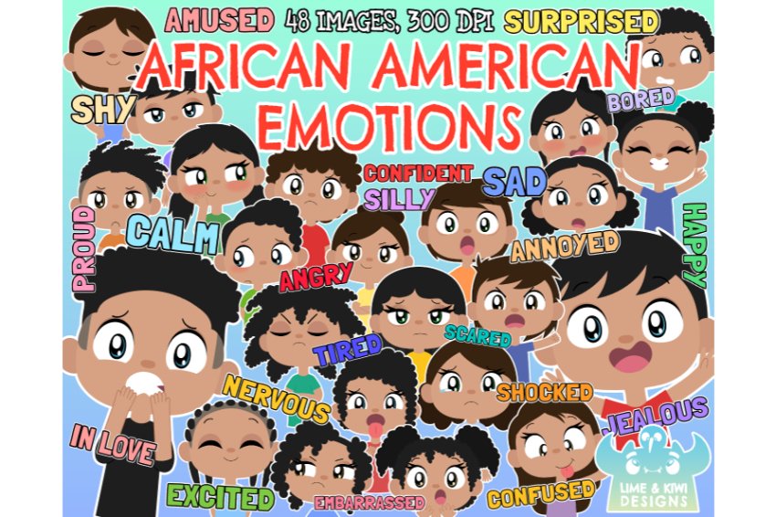 African American Kids Emotions Clipart